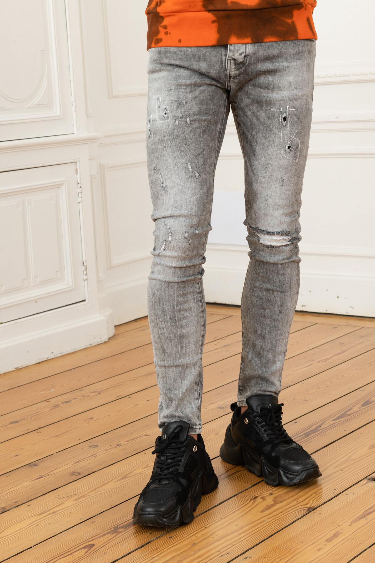 Jean homme horspist FLOWERS GREY USED - cuir-city.com